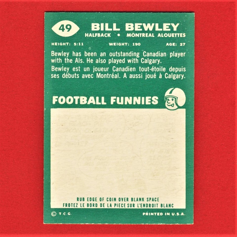 Bill Bewley - 1960 - Alouettes - Topps CFL - #49 - (EX) - A8 | eBay