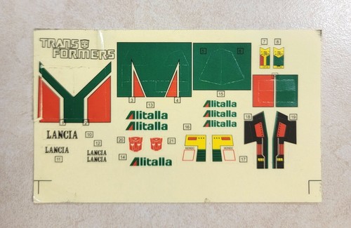TRANSFORMERS G1 WHEELJACK STICKER SHEET RARE AUTOBOT CAR TOY ROBOT ...