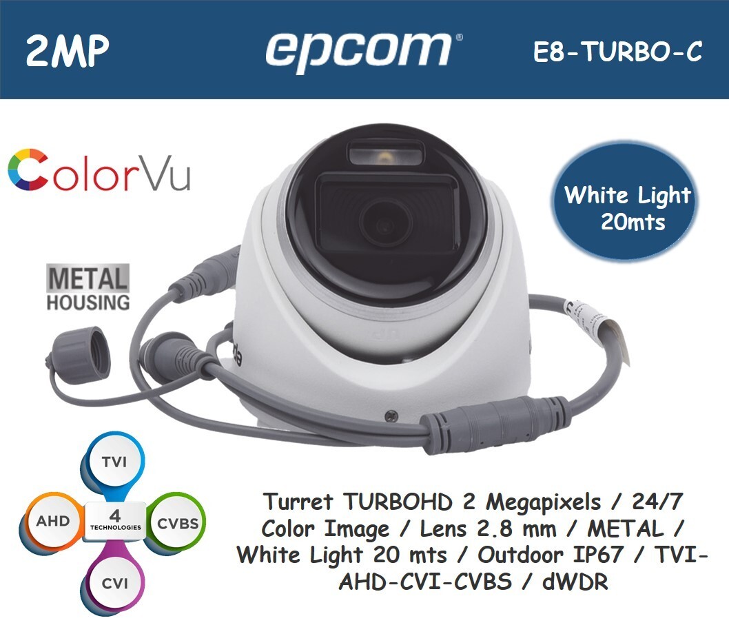 Epcom E8-TURBOC MINI DOME CAMERA 2MP 1080p 2.8mm IP67 24/7 FULL COLOR ...