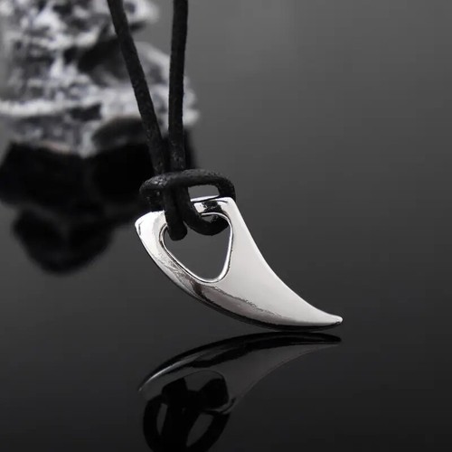 Men's Black Wolf Tooth Necklace, Simple Horn Pendant Punk Jewelry Gift ...