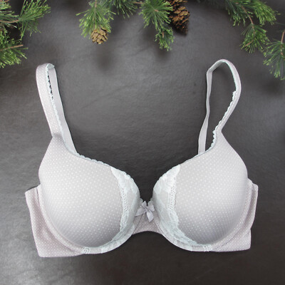 Victoria's Secret Bra 34DD Gray Lace Padded Underwire Adjustable Clasp ...