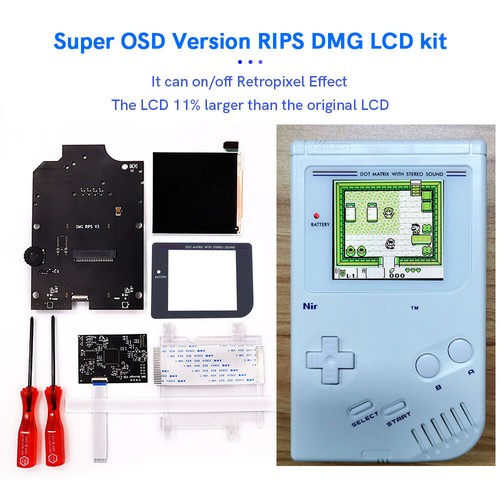 Gameboy DMG IPS Q5 Retro Pixel LCD Backlight Kits w/ IPS Pre-cut Shell ...