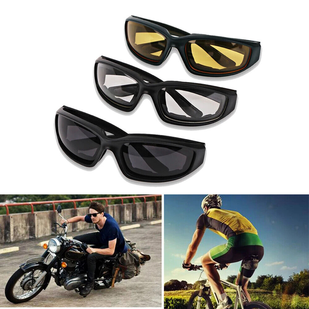 3 Pairs Motorcycle Sports Biker Riding Glasses Padded Wind Resistant ...