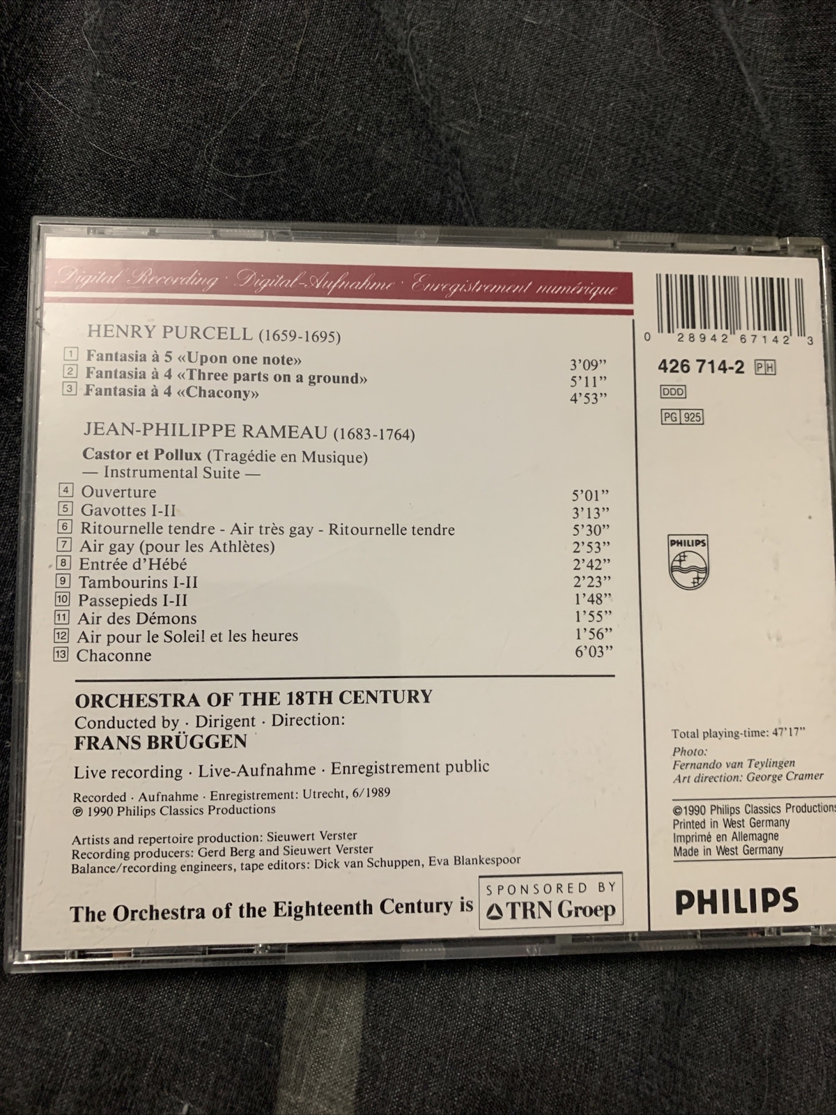 RAMEAU CASTOR ET POLLUX RARE CLASSICAL CD! PURCELL BRUGGEN Cd(b64/11 ...