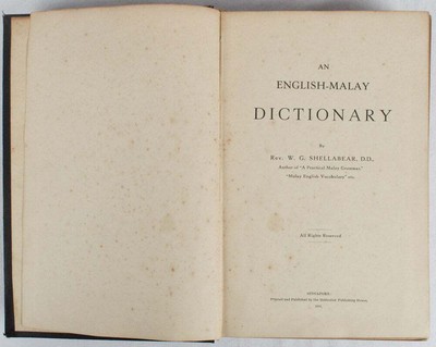 REVV W G SHELLABEAR / English-Malay Dictionary Containing 6500 Malay ...