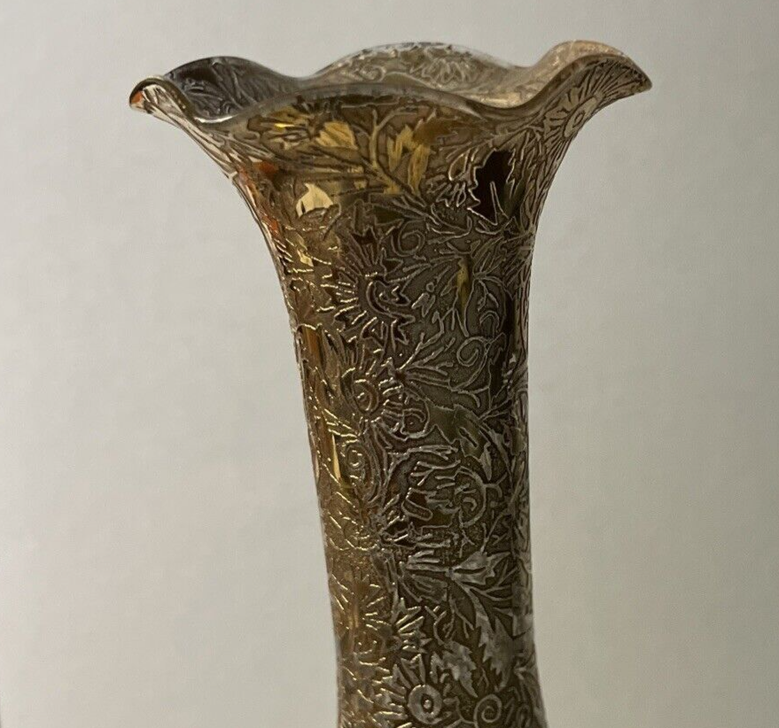 Vintage Ransgil Crystal Glass Bud Vase w/ Gold Filigree Overlay Daisy ...