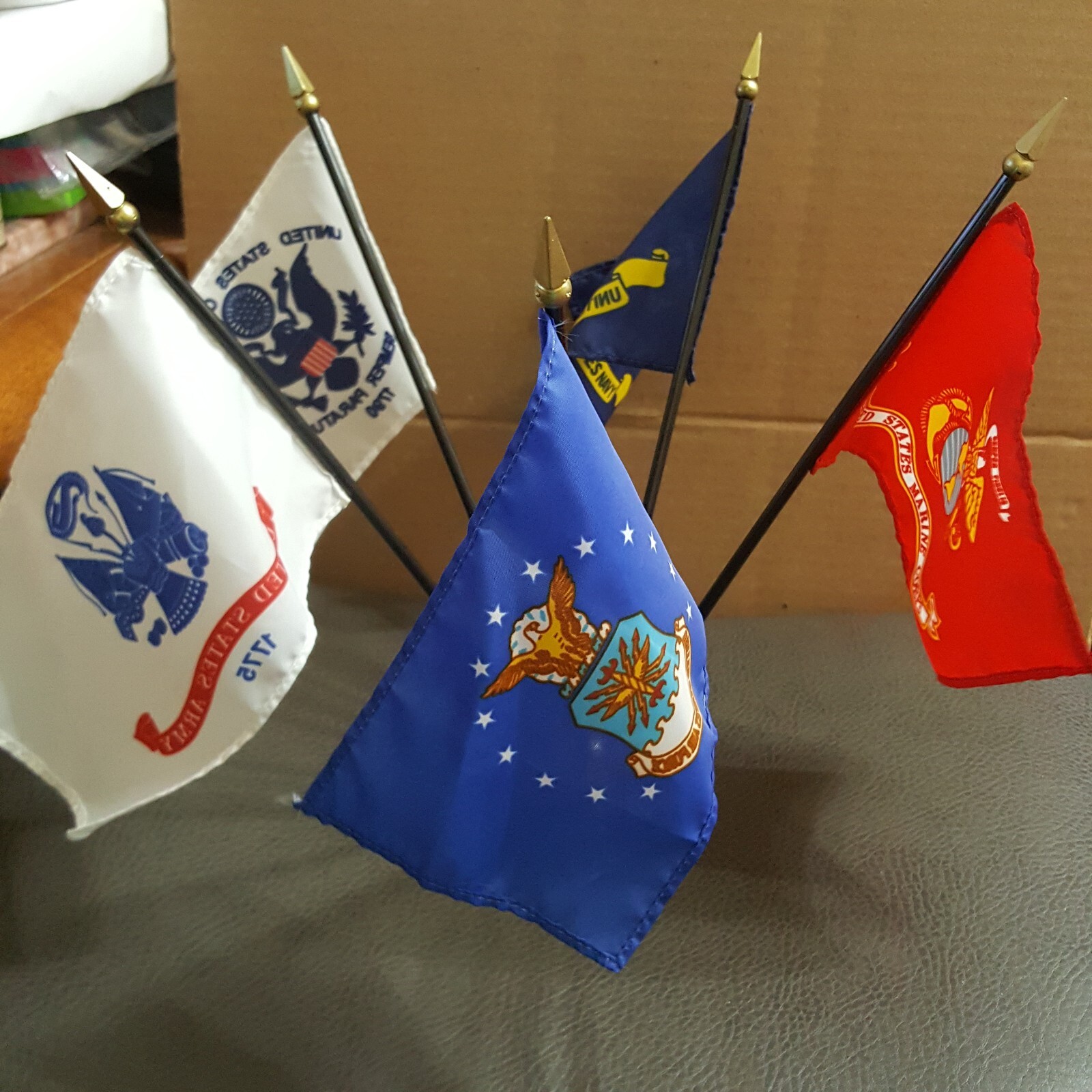 United States Military Mini Desk Flag set, Plastic pole Sewn Edge ...