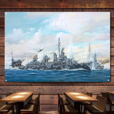 Fletcher class destroyer Wall Art Poster Warship Military Art Flag ...