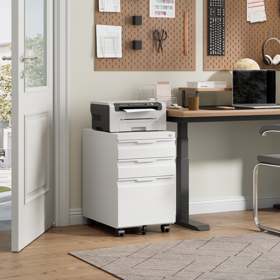 3-Drawer File Cabinet Under Desk Office Storage Cabinet Movable Slide ...