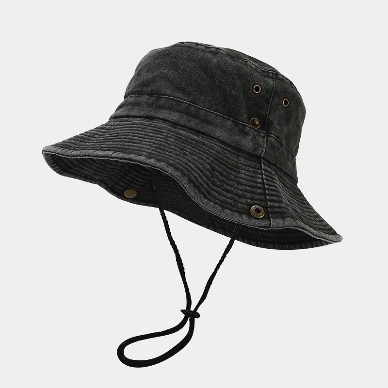Men Bucket Hat with String Wide Brim Fishing Hiking Sun Protection Cap ...