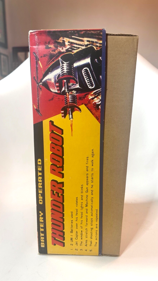 Retro Tin Battery Op 11-1/2" tall THUNDER ROBOT WITH THE ORIGINAL BOX ...