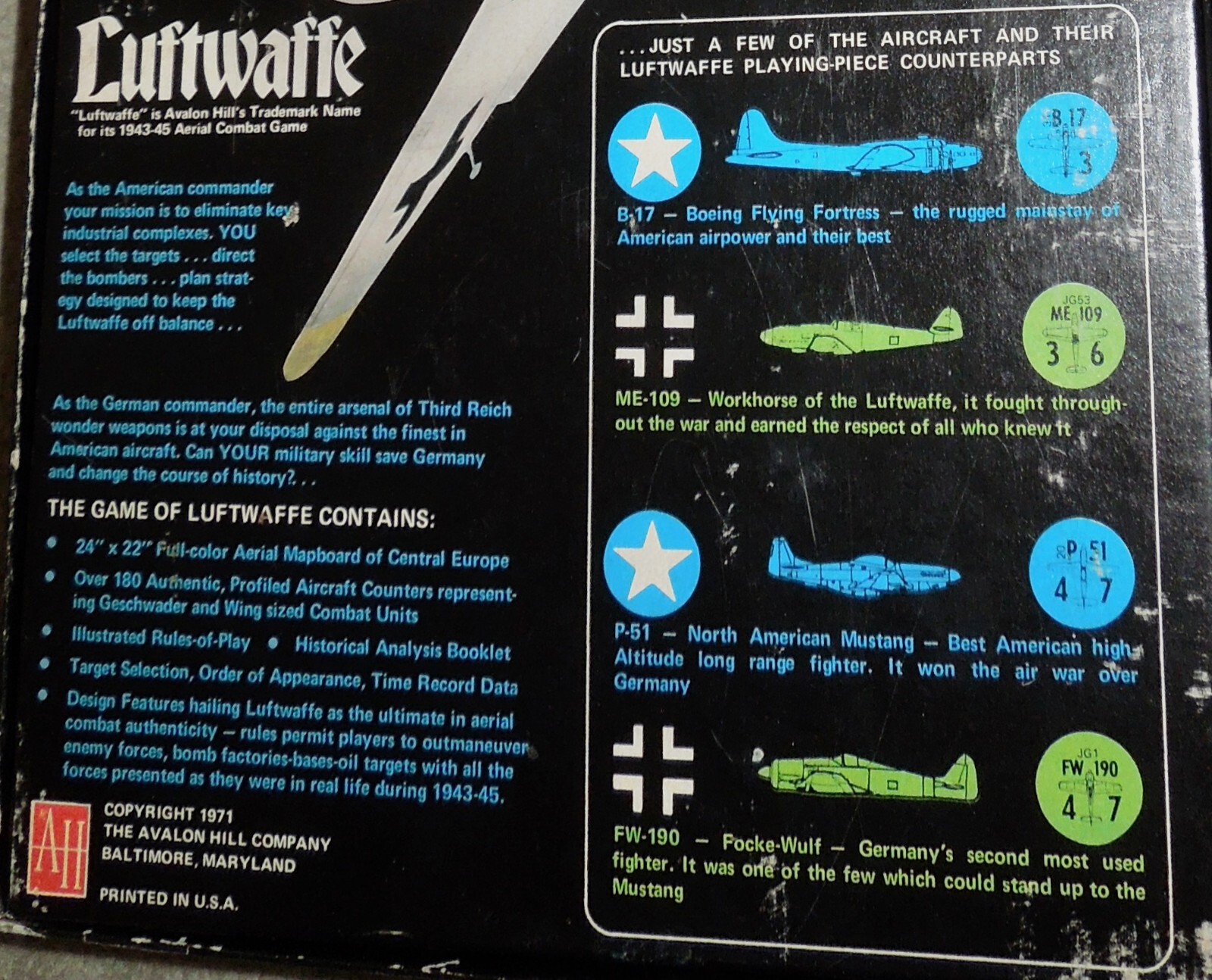 1971 Avalon Hill Luftwaffe: Aerial Combat Over WW2 Germany 1943-45 ...