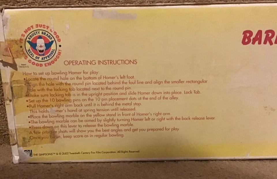 The Simpsons BARNEY'S BOWL-A-RAMA Bowling Game Simpsons Memorabilia | eBay