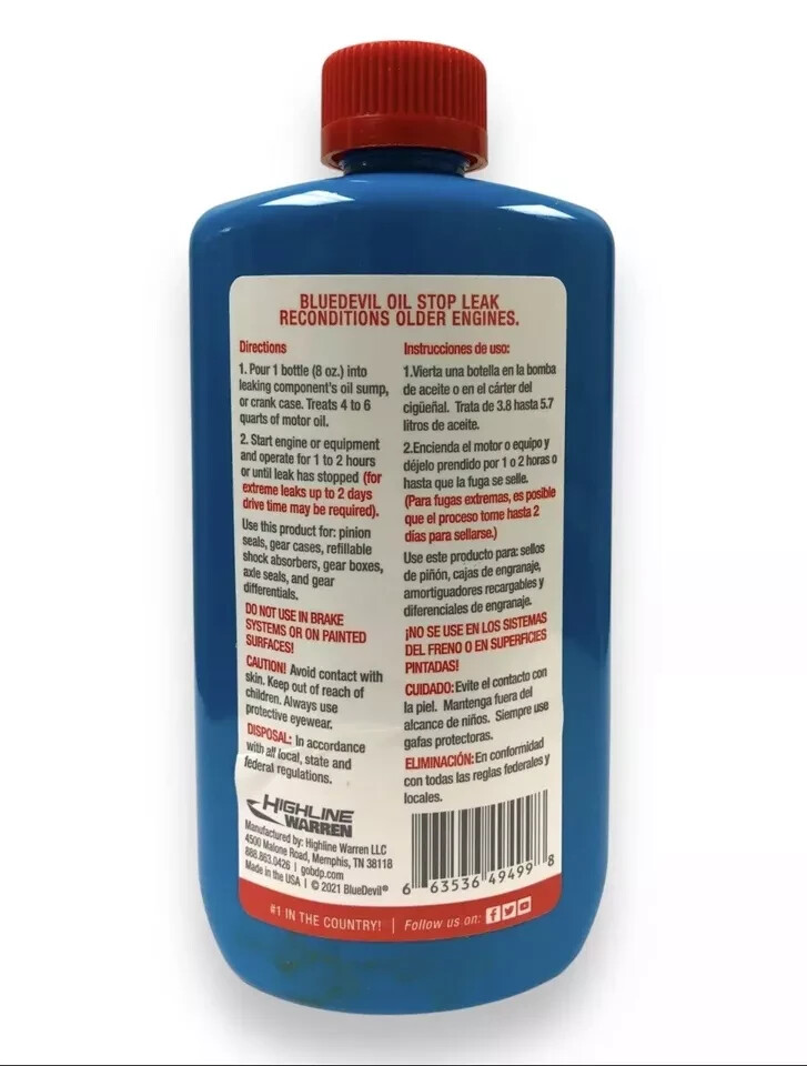 BLUE DEVIL OIL STOP LEAK 8OZ 49499 REPAIRS OIL LEAKS IN GAS OR DIESEL ...