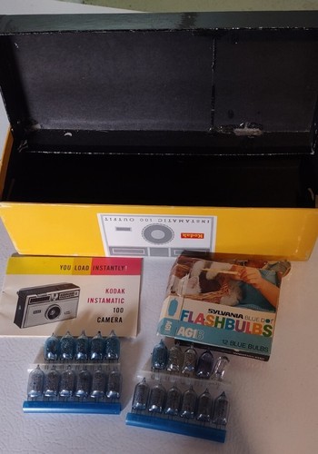 1960s Kodak Instamatic 100 Camera Box And 19 Blue Flash Bulbs, 2 White ...