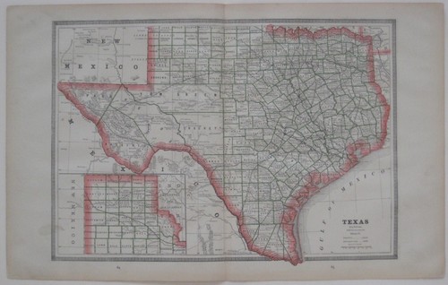 Original 1884 Map TEXAS Greer County Ranches Forts Camps Railroads ...