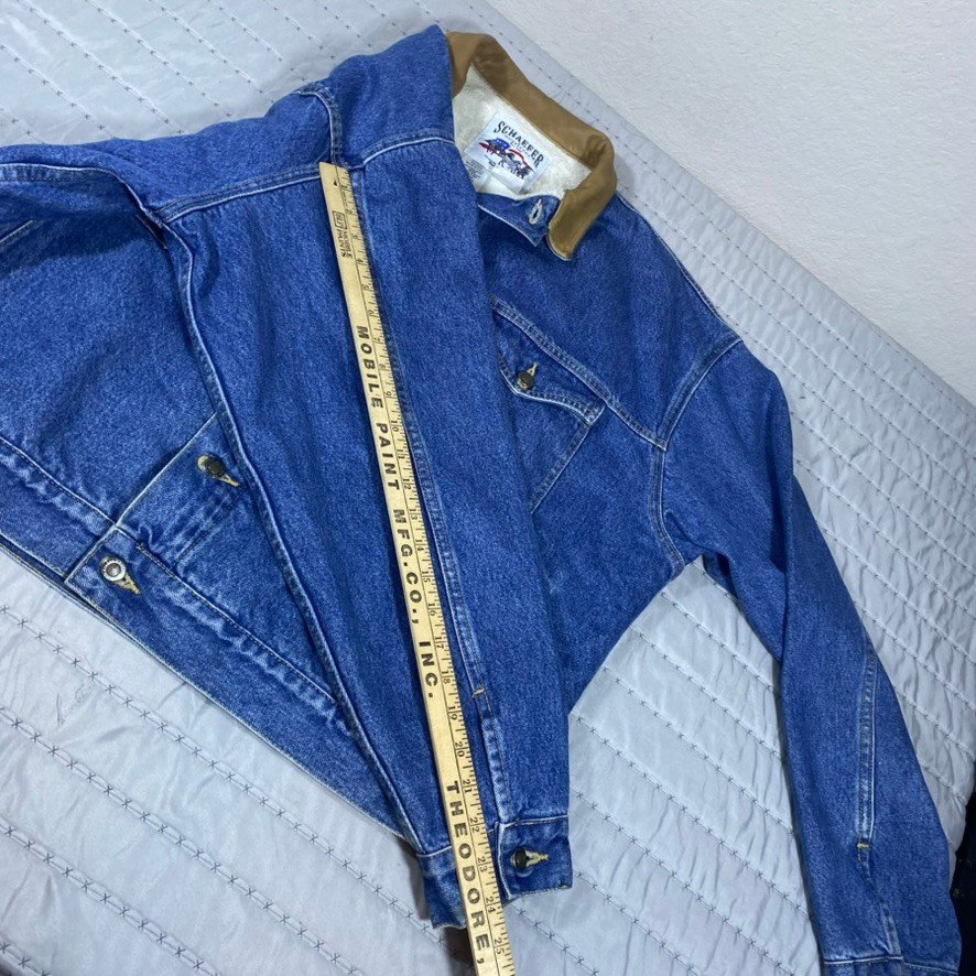 Vtg Schaefer Mens Blanket Lined Denim Jacket Leather Size 2XL Leather ...