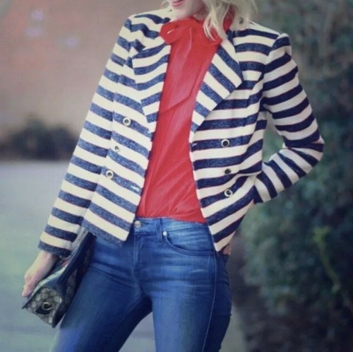 Cabi Style #5094 Sz 10 Cruise Jacket Nautical Striped Blazer Navy Red ...