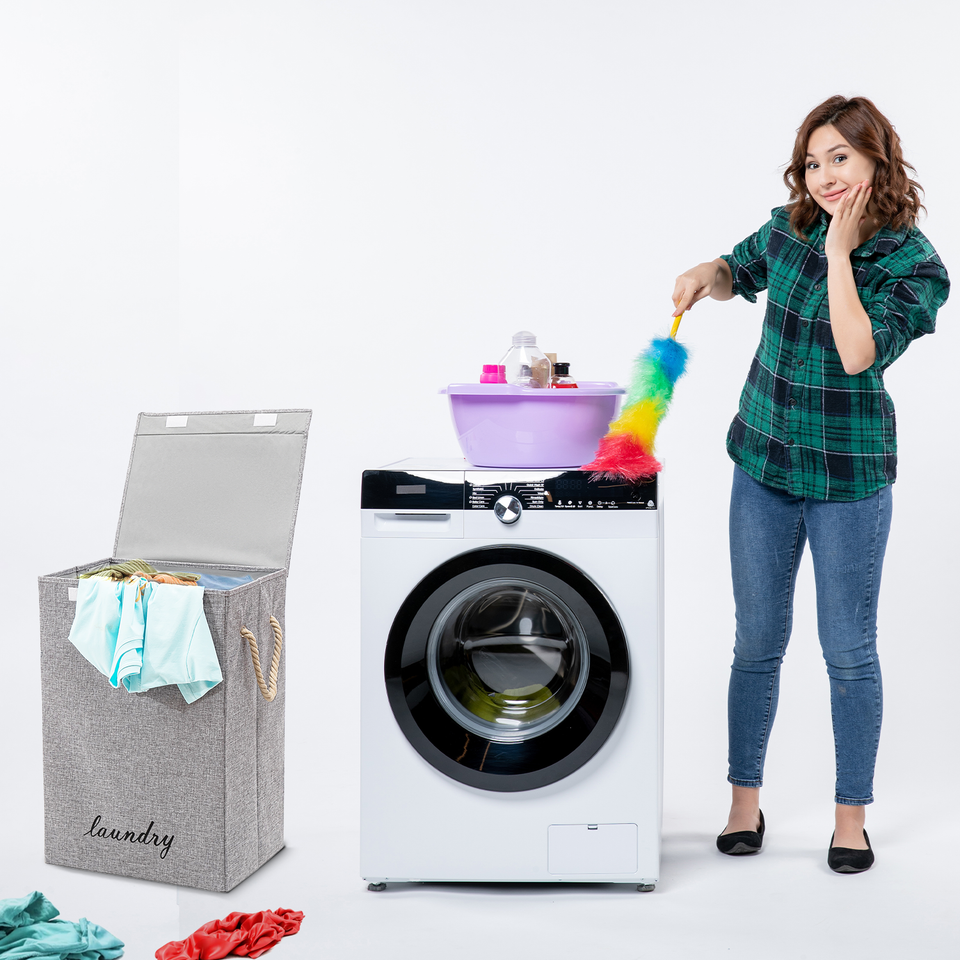 Laundry basket Washing Clothes Storage Hamper Bin Bag W/Outer Lid Carrying Rope | eBay UK