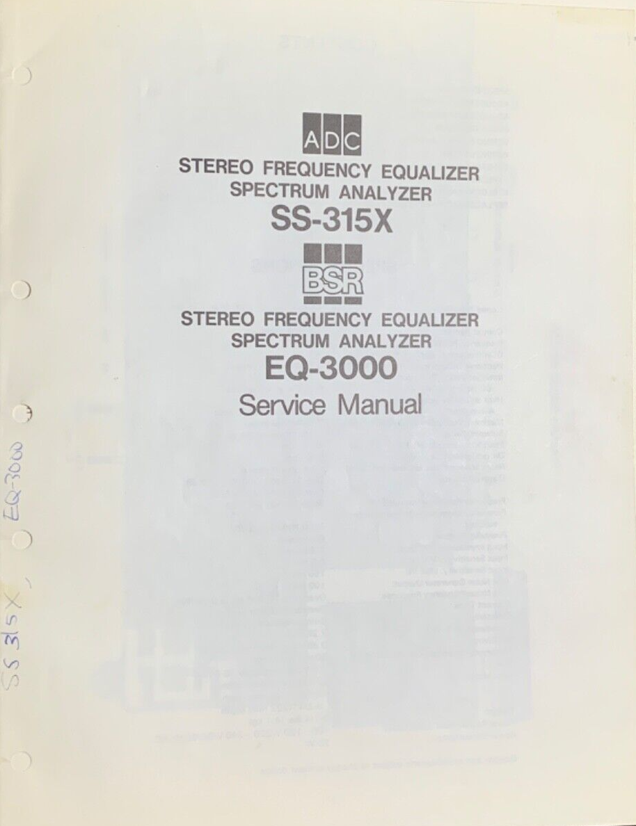 ADC SS-315X EQ-3000 Equalizer Service Manual for sale online | eBay