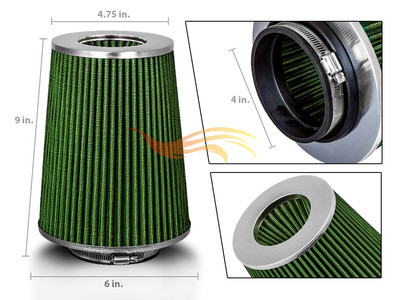 4" inch Inlet Air Intake Cone Dry Universal Green Large Filter Car ...