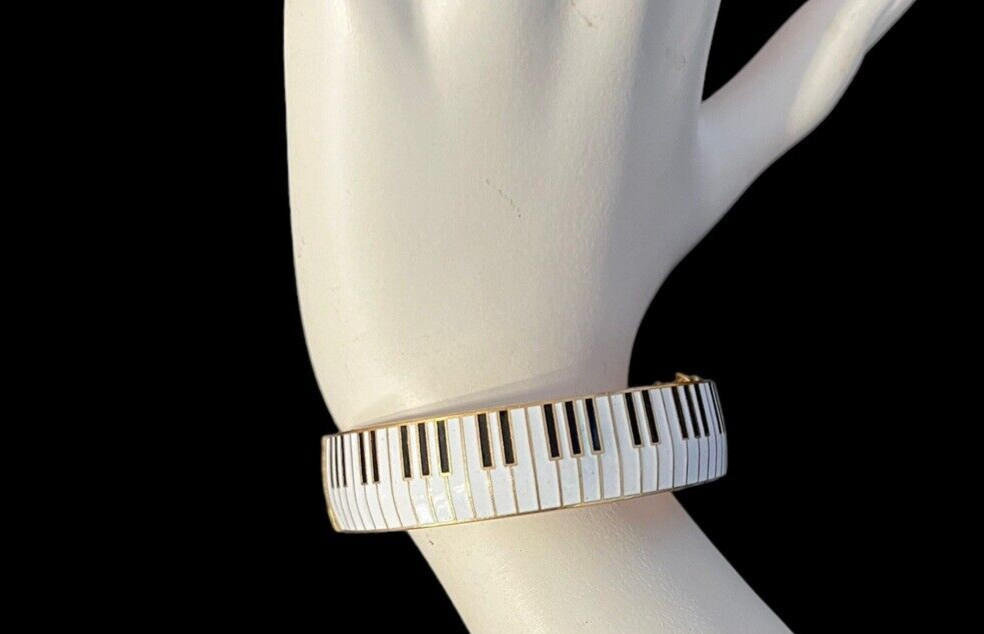 PIANO Keyboard Black & White Enamel BANGLE BRACELET S… - Gem