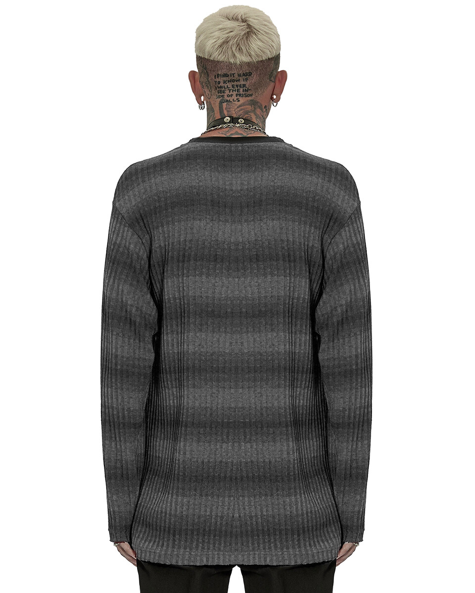 Punk Rave Mens Gothic Grunge Knit Sweater Top Black Grey Striped Punk ...