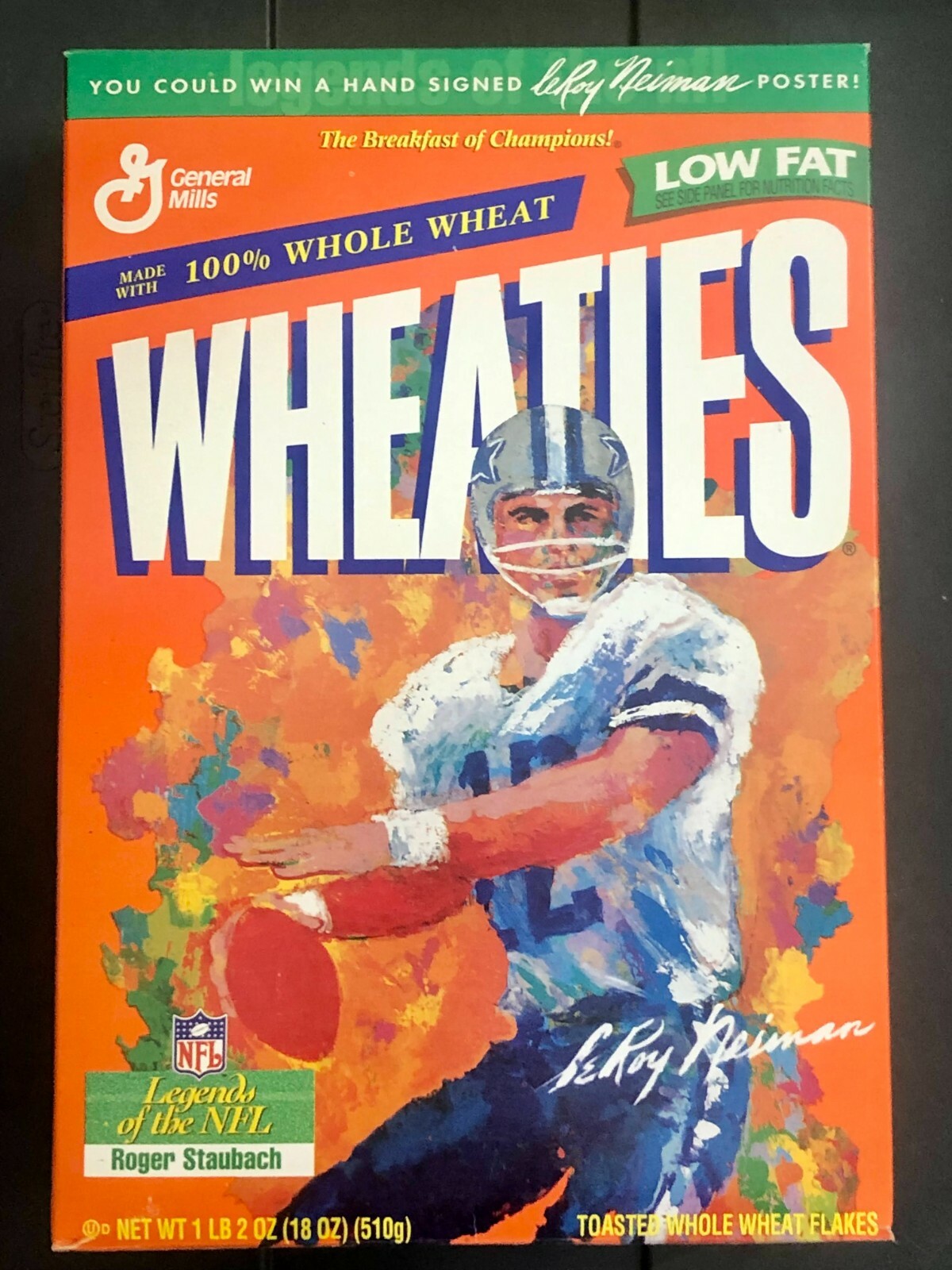 Wheaties Cereal Box, Football, ROGER STAUBACH, Emptied / Refilled ...