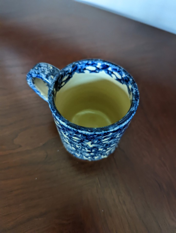 Vintage Conner Prairie Salt Glazed Blue Spongeware Pottery Coffee Mug ...
