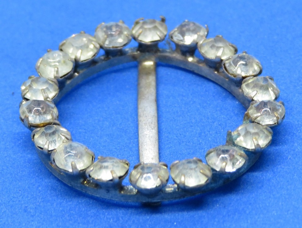 Silver plate & clear stone vintage Art Deco antique round belt buckle ...
