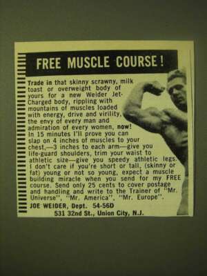 1966 Joe Weider Muscle Building Course Ad - Free Muscle Course | eBay