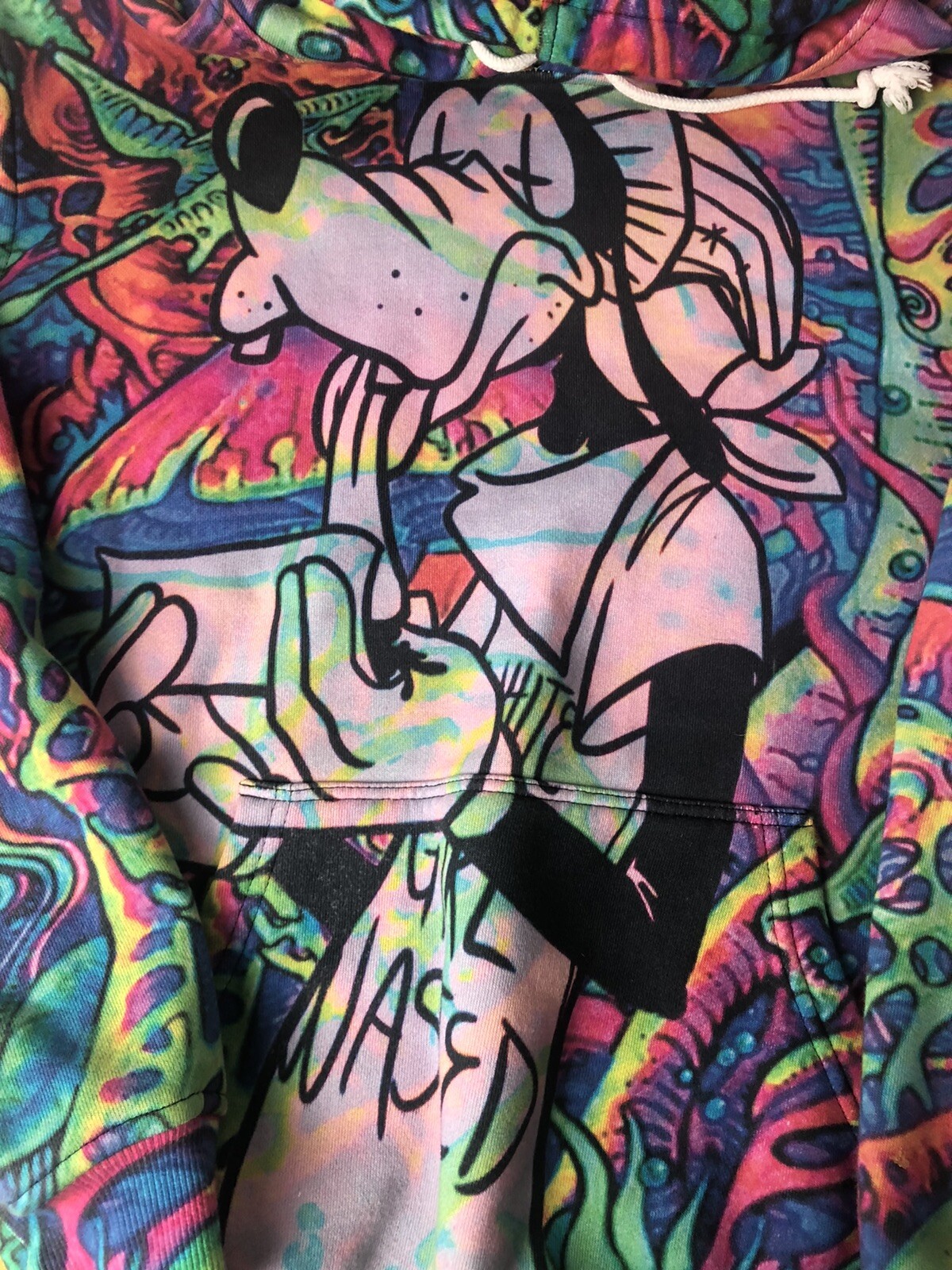 Disney Rare Colorful Psychedelic Goofy Hoodie Size la… - Gem
