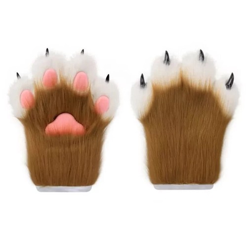 Plush Furry Cat Claw Gloves Faux Fur Fox Paws Beast Halloween Cosplay ...