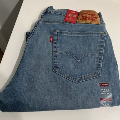 Men's Jean Levis 505 Stone Washed lite Blue Regular fit size 34 X32 New ...