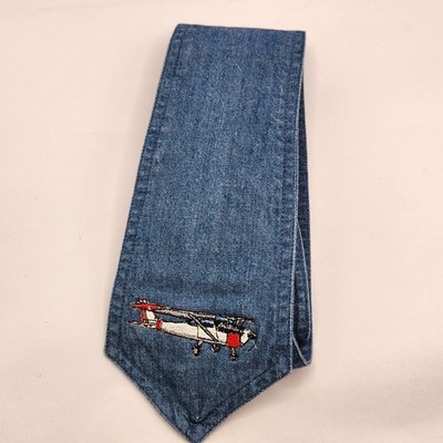 Denim Men's Necktie Tie Embroidered Flight Airplane Aircraft Flying 100 ...