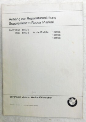 BMW MOTORCYCLE BOOK FACTORY WORKSHOP MANUAL SUPPLEMENT 1968 R50 R60 R69 ...