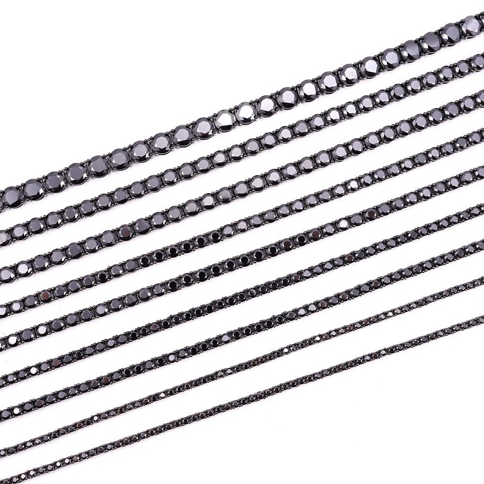 2-5MM Black Moissanite Tennis Chain Necklace 925 Sterling Silver Pass ...