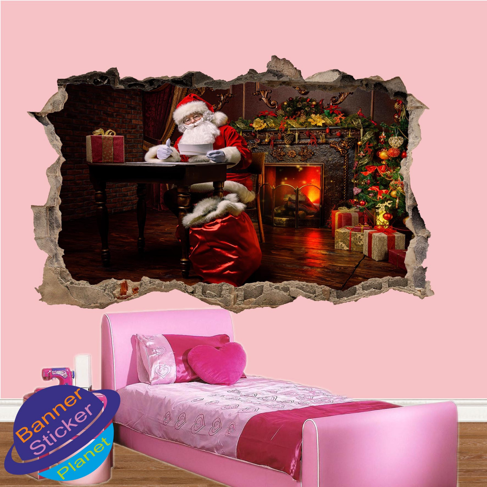 LETTERS PRESENTS SANTA CLAUS WALL STICKERS 3D ART POSTER MURAL DECAL ...