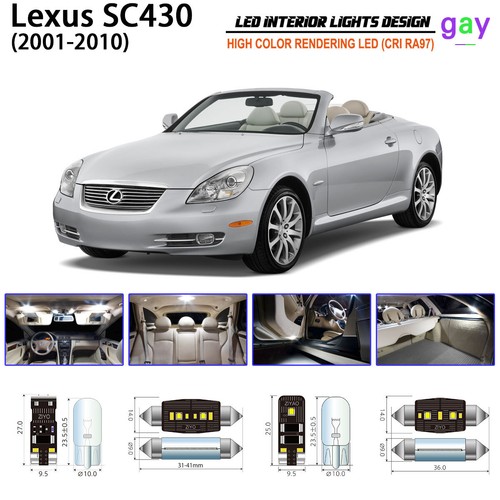 12Lights White LED Interior Light Kit For Lexus SC430 2001-2010 Bulbs ...