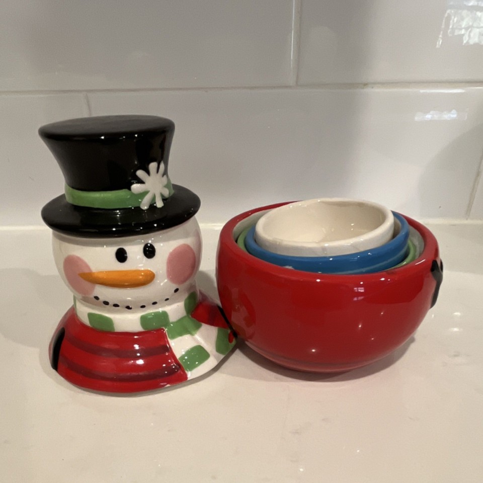 Boston Warehouse Trading Corp. Snowman Ceramic Measuring Cups Set, 4 ...