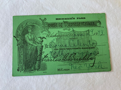 ORIGINAL US HOUSE OF REPRESENTATIVES MEMBERS PASS 1943 Green Card | eBay