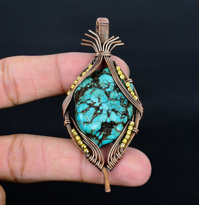 Turquoise Tumble Handmade Gemstones Copper Wire Wrap Beautiful Pendant ...