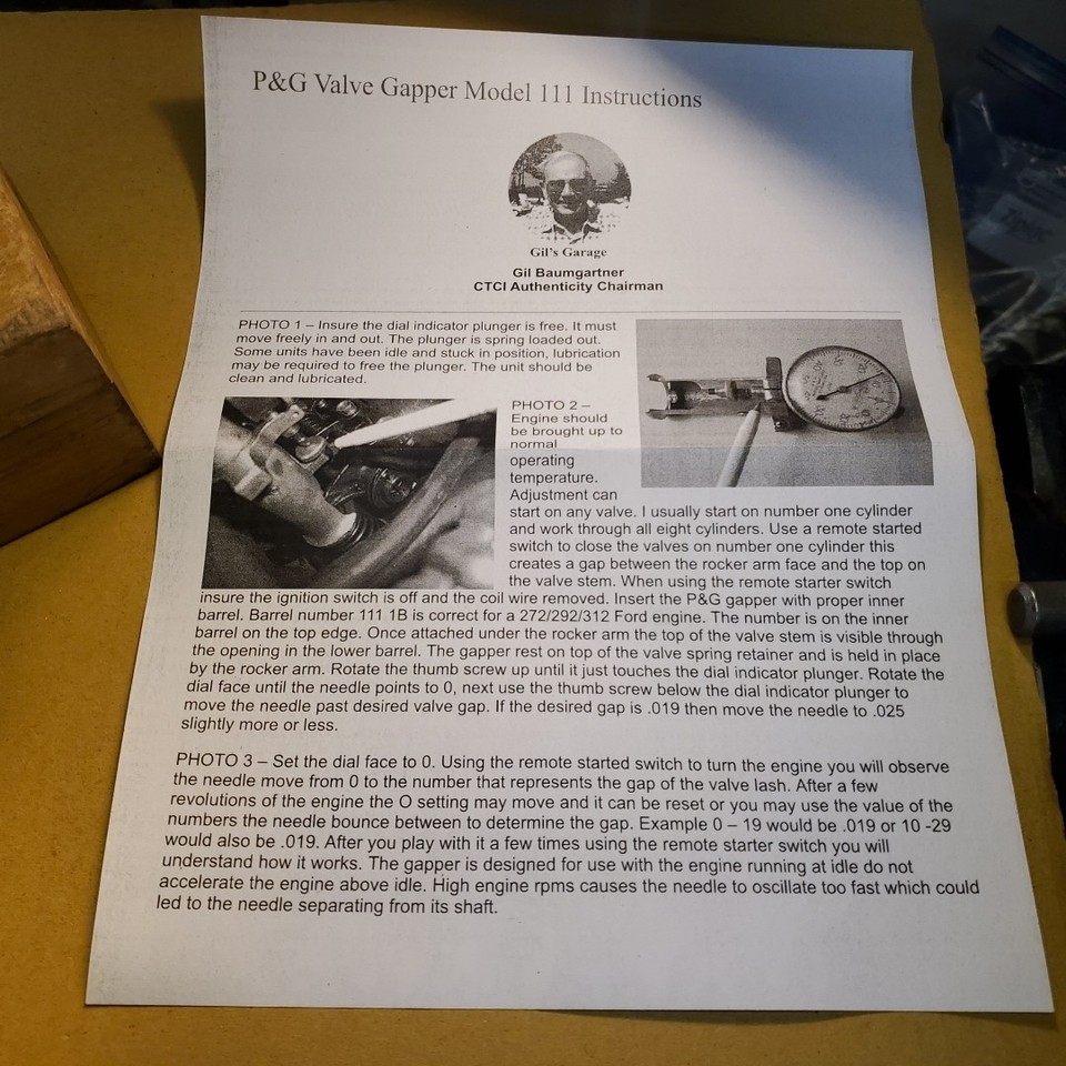 Y-Block Ford P&G Valve Lash Gapper 272 292 312 Dial Indicator Gauge ...