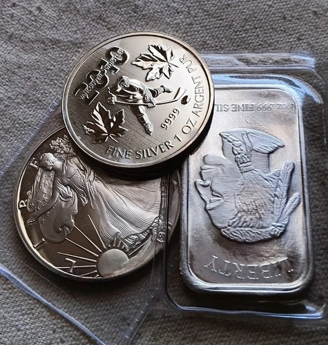 3pc Silver Coin and Ingot Lot $1 Proof Silver Eagle $5 2010 Canada See ...