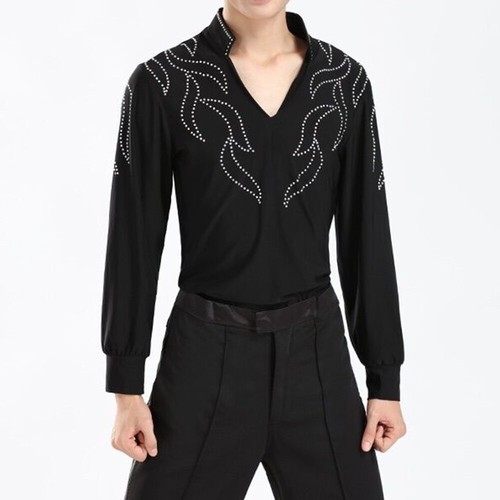 Men Latin Salsa Dance Skating Clothes Costume Long Sleeve Stretch Top ...