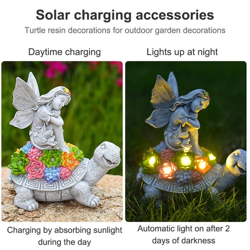 Solar Turtle Figurine Lawn Decor with Solar Light (Angel Succulent ...