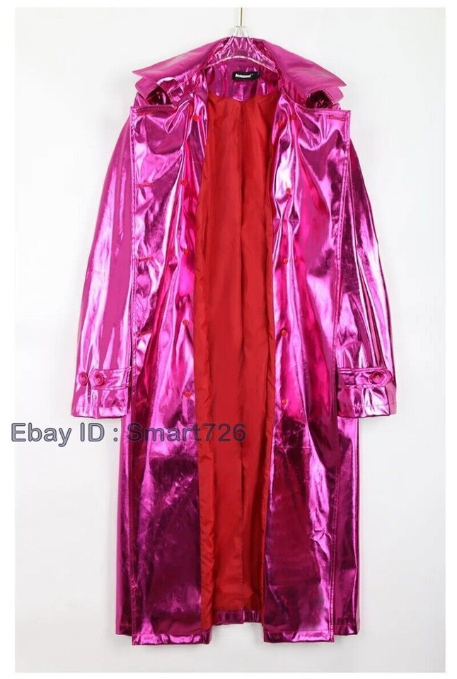 Women Spring Autumn Long Shiny Reflective Patent Leather Trench Coat ...