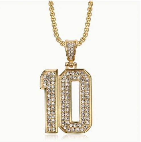 Baseball 14K Gold Plated Iced CZ Number Pendant Chain 24" Drip Necklace ...