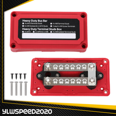 Red 12V Terminal Ground Power Distribution Junction Block Kit Heavy ...