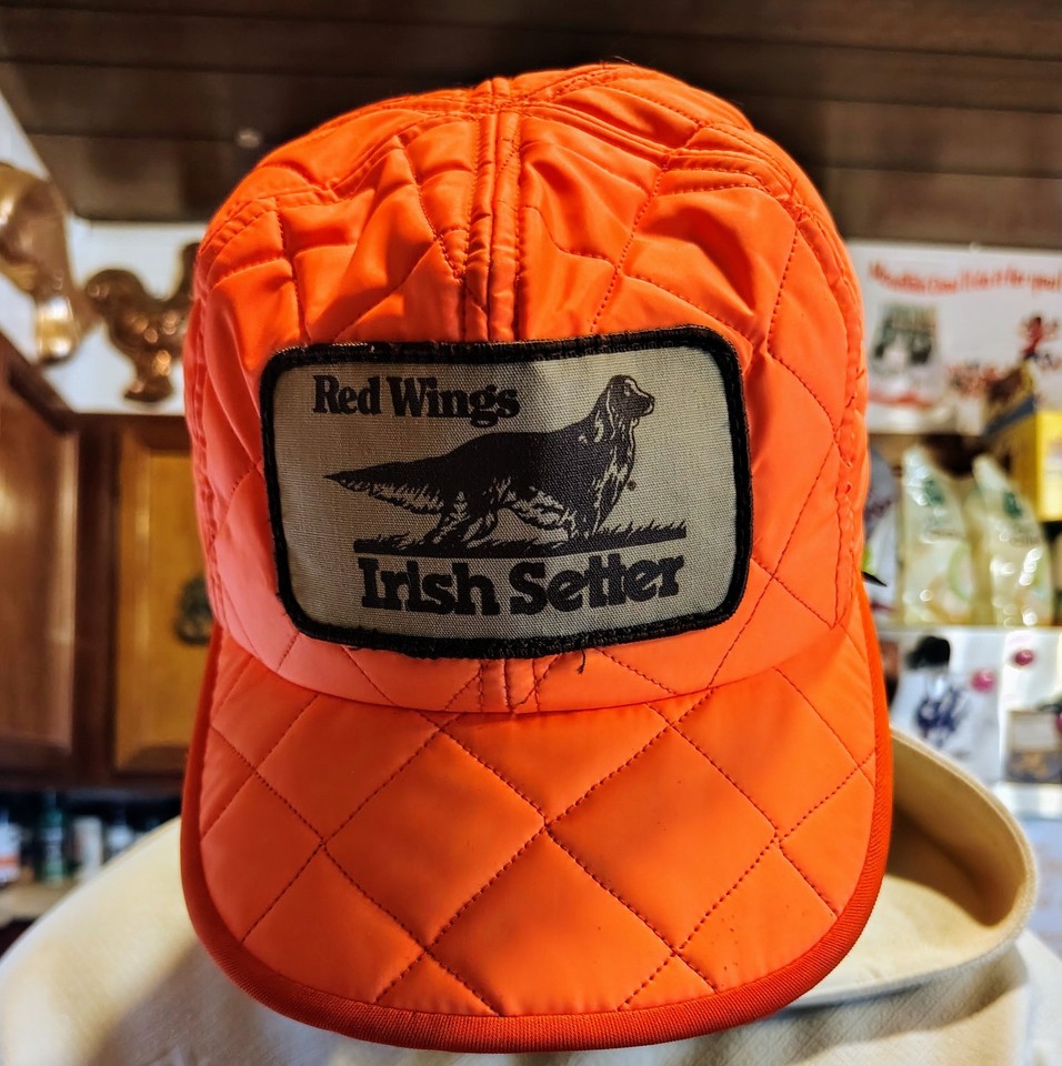 Vtg Hunter Orange Red Wings Irish Setter Quilted Thinsulate Hat With ...